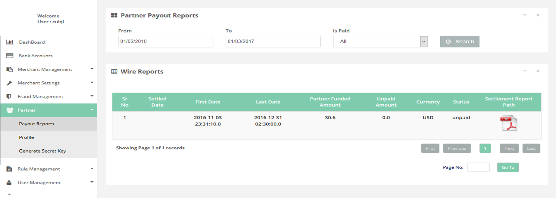 Partner's Bank Account